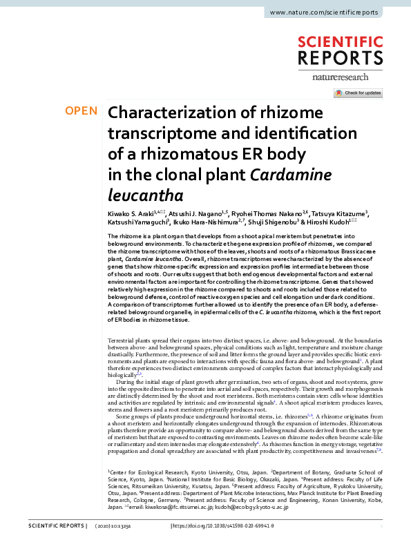 (PDF) Characterization of rhizome transcriptome and identification of a ...