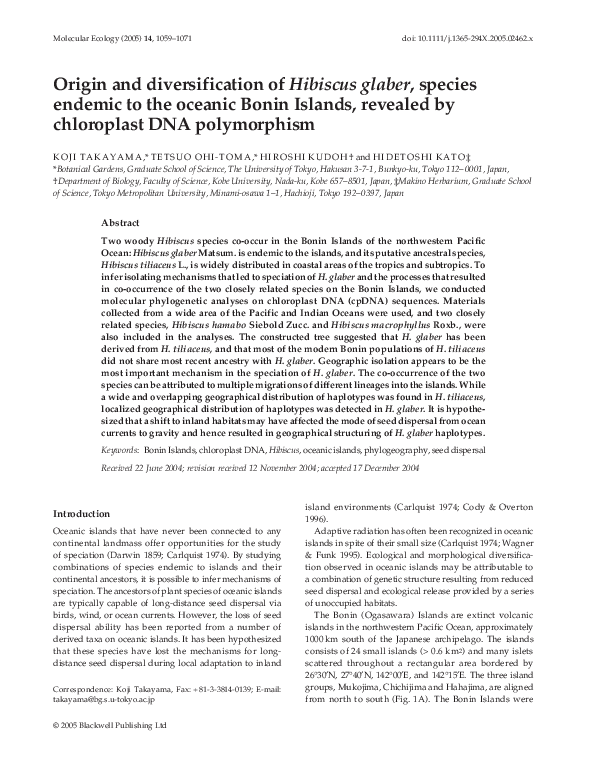 (PDF) Origin and diversification of Hibiscus glaber, species endemic to ...