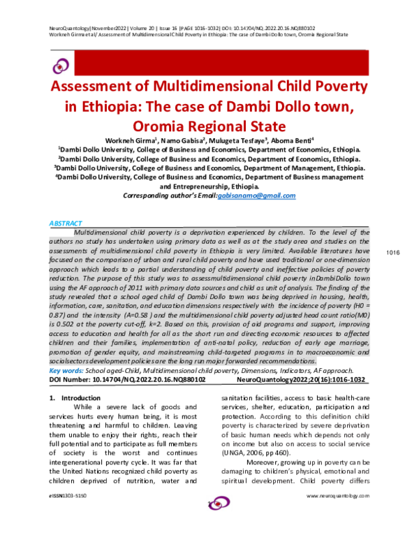 (PDF) Assessment of Multidimensional Child Poverty in Ethiopia: The ...