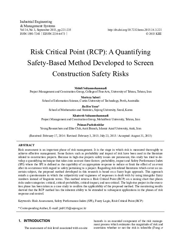 (PDF) Risk Critical Point (RCP): A Quantifying Safety-Based Method ...