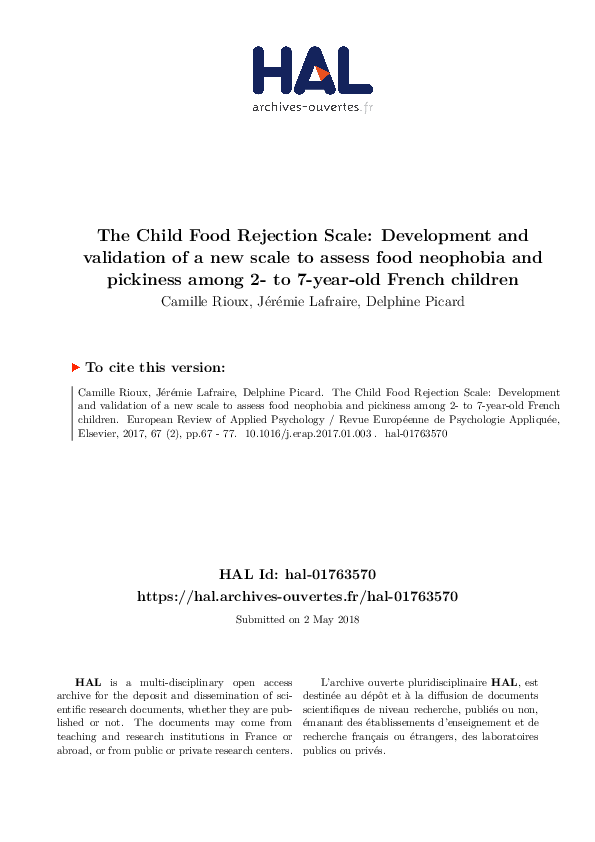 (PDF) The Child Food Rejection Scale: Development and validation of a ...