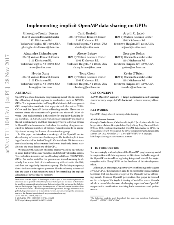 (PDF) Implementing implicit OpenMP data sharing on GPUs