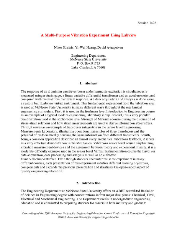 (PDF) A Multi Purpose Vibration Experiment Using Labview
