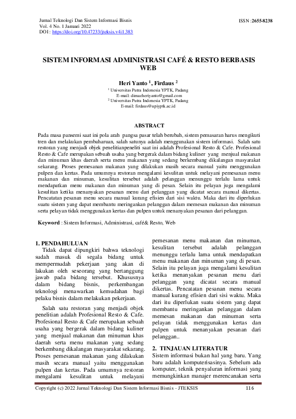 (PDF) Sistem Informasi Administrasi Café & Resto Berbasis Web