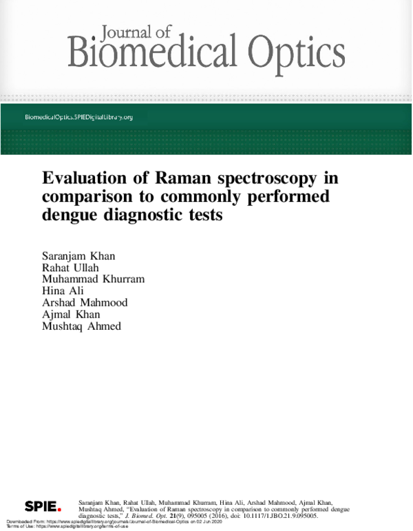 Pdf Evaluation Of Raman Spectroscopy In Comparison To Commonly Performed Dengue Diagnostic Tests