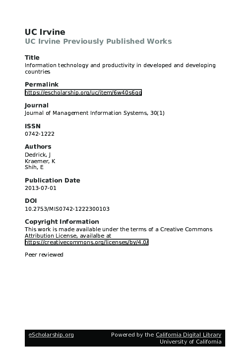 (PDF) Information Technology and Productivity in Developed and Developing Countries