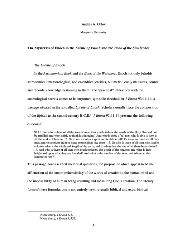 (PDF) Mysteries of Enoch in the Epistle of Enoch and the Book of the ...