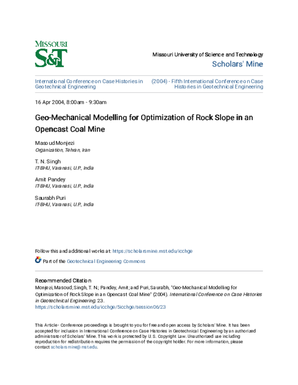 (PDF) Geo-Mechanical Modelling for Optimization of Rock Slope in an ...