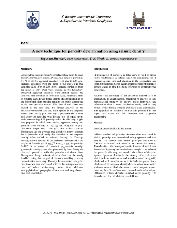 Pdf A New Technique For Porosity Determination Using Seismic Density