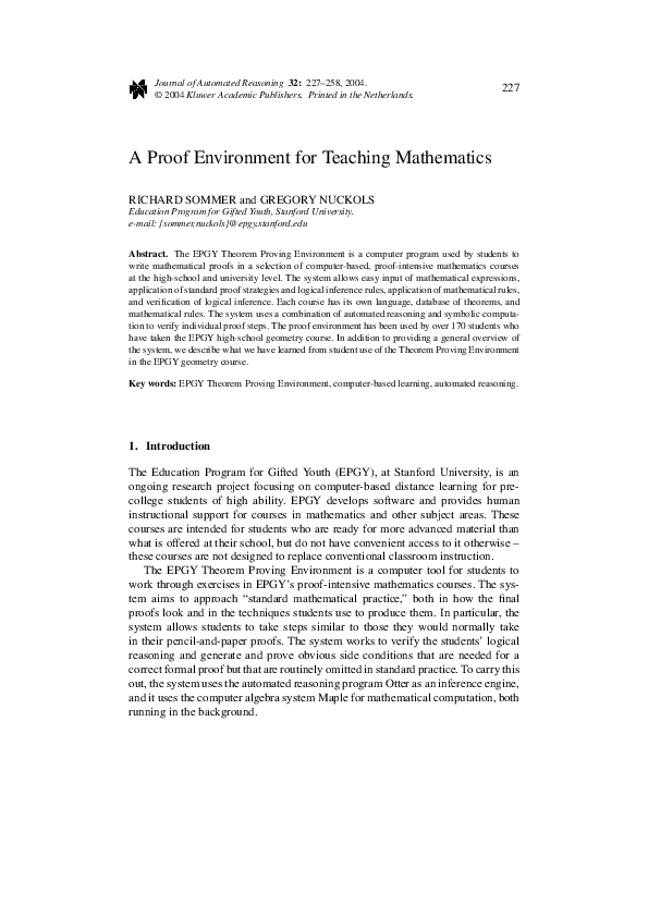 (PDF) A Proof Environment for Teaching Mathematics