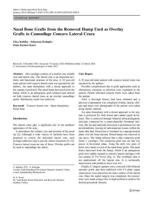 (PDF) Nasal Bone Grafts from the Removed Hump Used as Overlay Grafts to ...