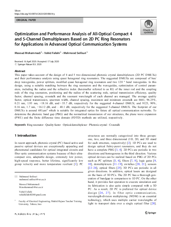 (PDF) Optimization and Performance Analysis of All-Optical Compact 4 and 5-Channel ...