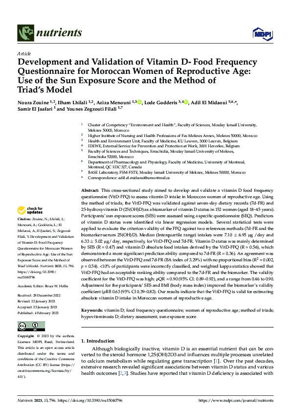 (PDF) Development and Validation of Vitamin D- Food Frequency ...