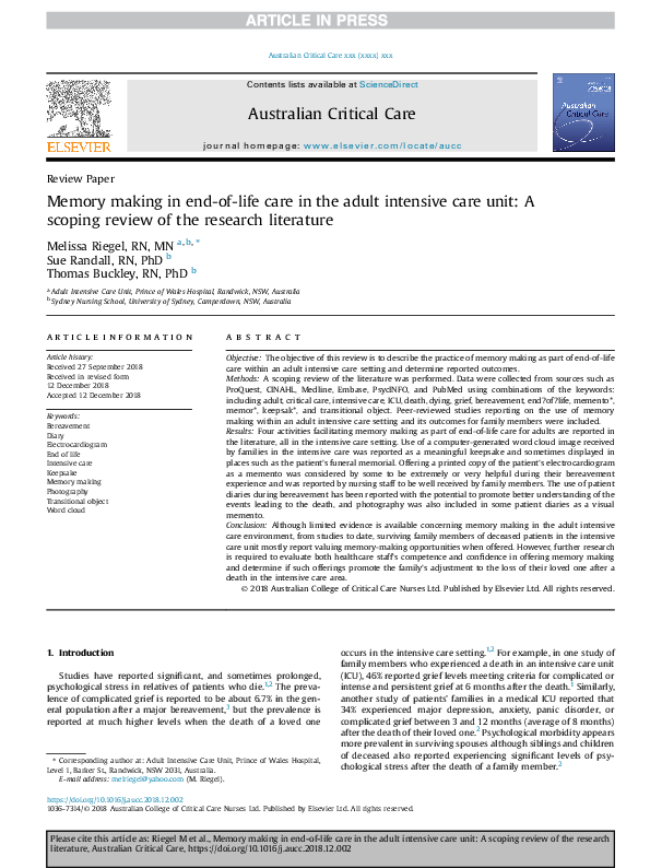 (PDF) Memory making in end-of-life care in the adult intensive care ...