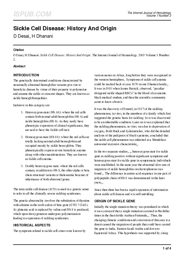 (PDF) Sickle Cell Disease: History And Origin