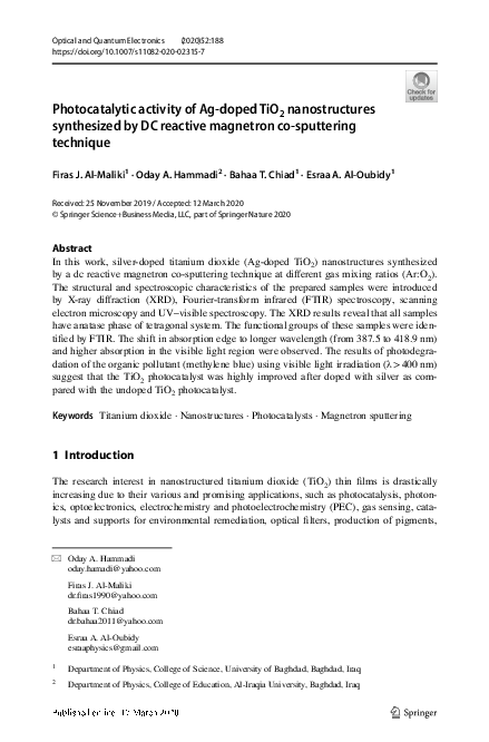 (PDF) Photocatalytic activity of Ag-doped TiO2 nanostructures ...