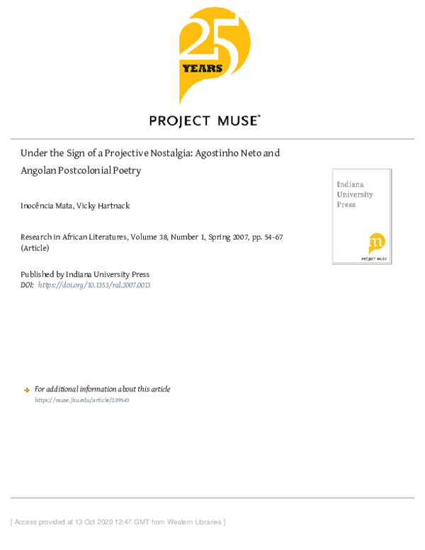 (PDF) Under the Sign of a Projective Nostalgia: Agostinho Neto and ...