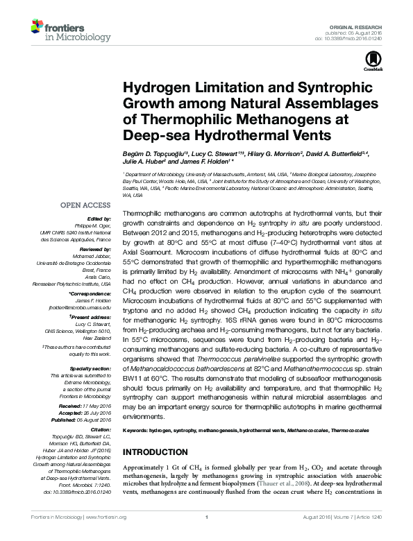(PDF) Hydrogen Limitation and Syntrophic Growth among Natural ...