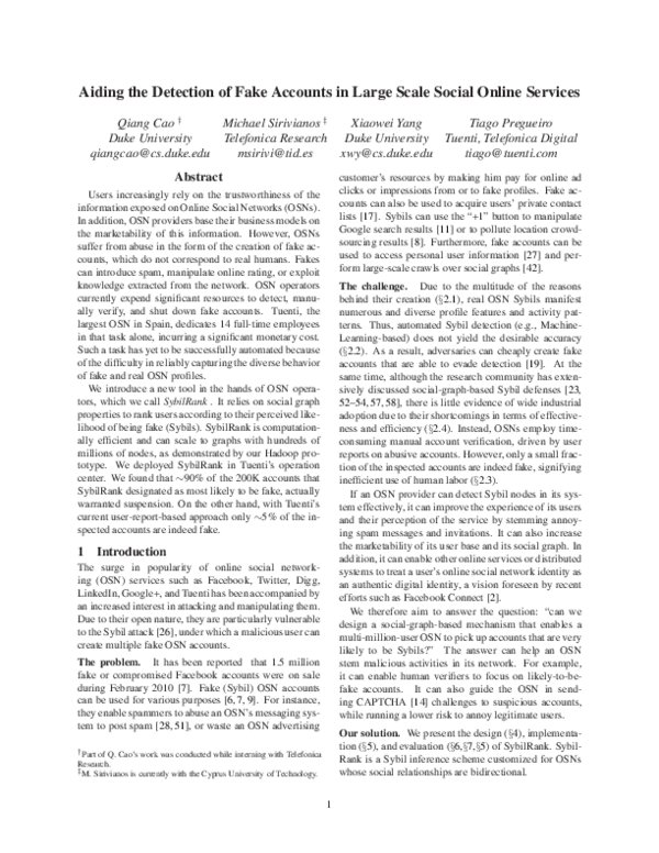 (PDF) Aiding the Detection of Fake Accounts in Large Scale Social ...