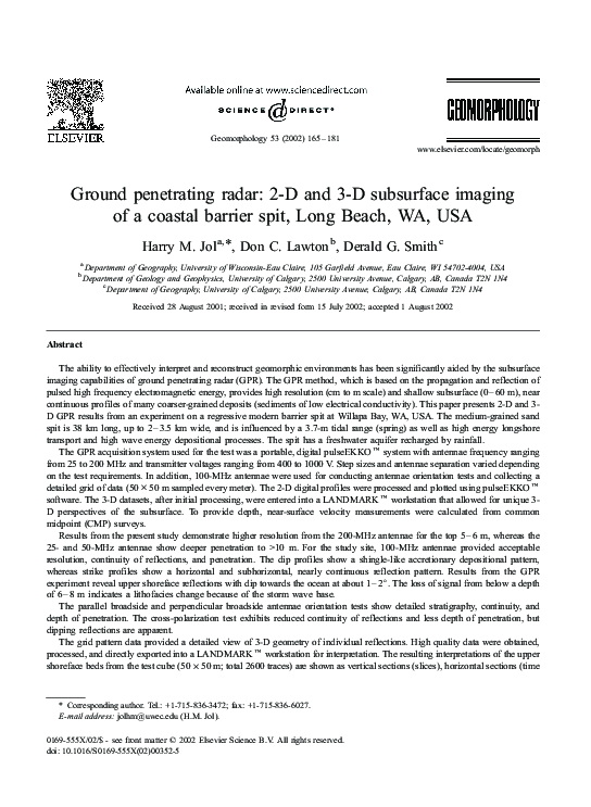 (PDF) Ground penetrating radar: 2-D and 3-D subsurface imaging of a ...