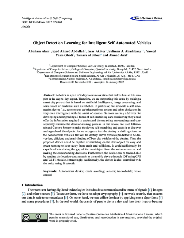 (PDF) Object Detection Learning for Intelligent Self Automated Vehicles
