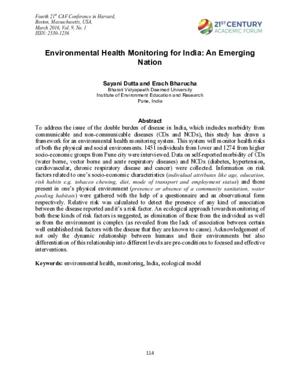 (PDF) Environmental Health Monitoring Framework for India's Disease Burden