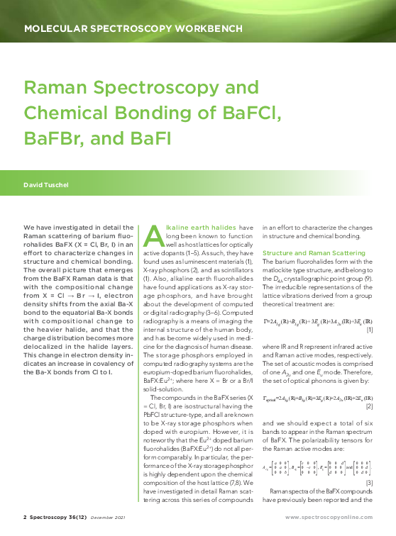 (PDF) Raman Spectroscopy and Chemical Bonding of BaFCl, BaFBr, and BaFl