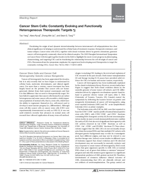 (PDF) Cancer Stem Cells: Constantly Evolving and Functionally ...