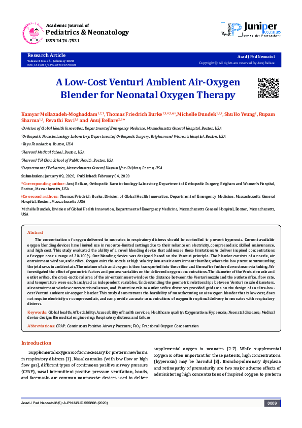 (PDF) A Low-Cost Venturi Ambient Air-Oxygen Blender for Neonatal Oxygen ...