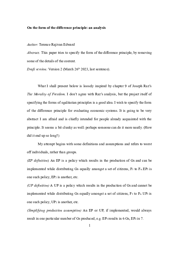 (PDF) On the form of the difference principle: an analysis