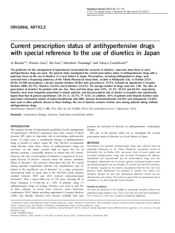 (PDF) Current prescription status of antihypertensive drugs with ...