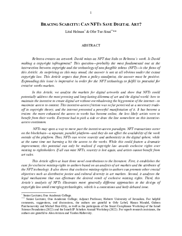 (DOC) Bracing Scarcity: Can NFTs Save Digital Art?