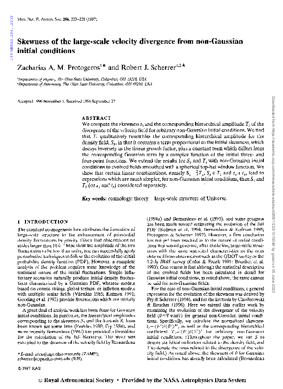 (PDF) Skewness of the large-scale velocity divergence from non-Gaussian initial conditions