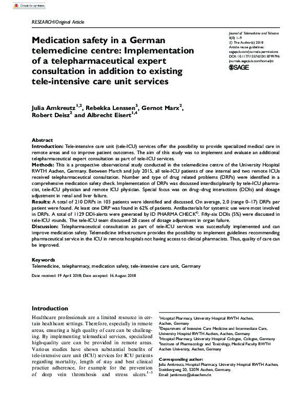 (PDF) Medication safety in a German telemedicine centre: Implementation ...