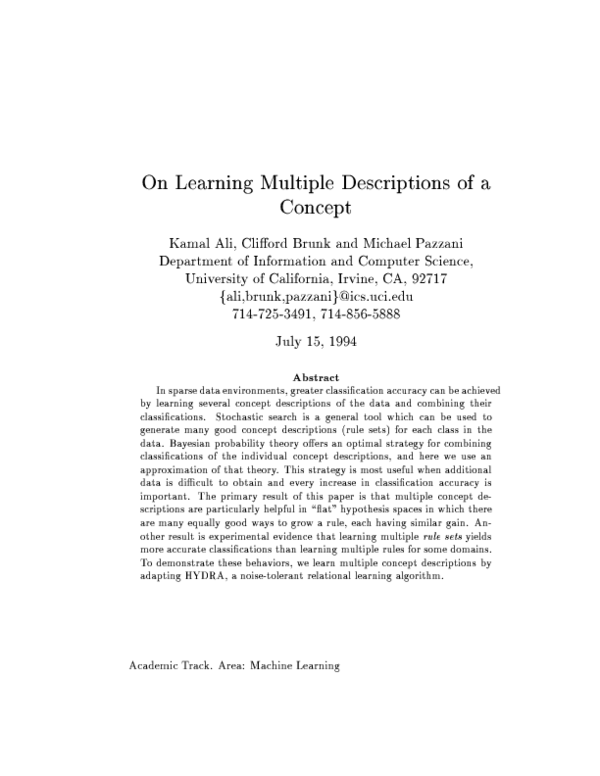 (PDF) On learning multiple descriptions of a concept
