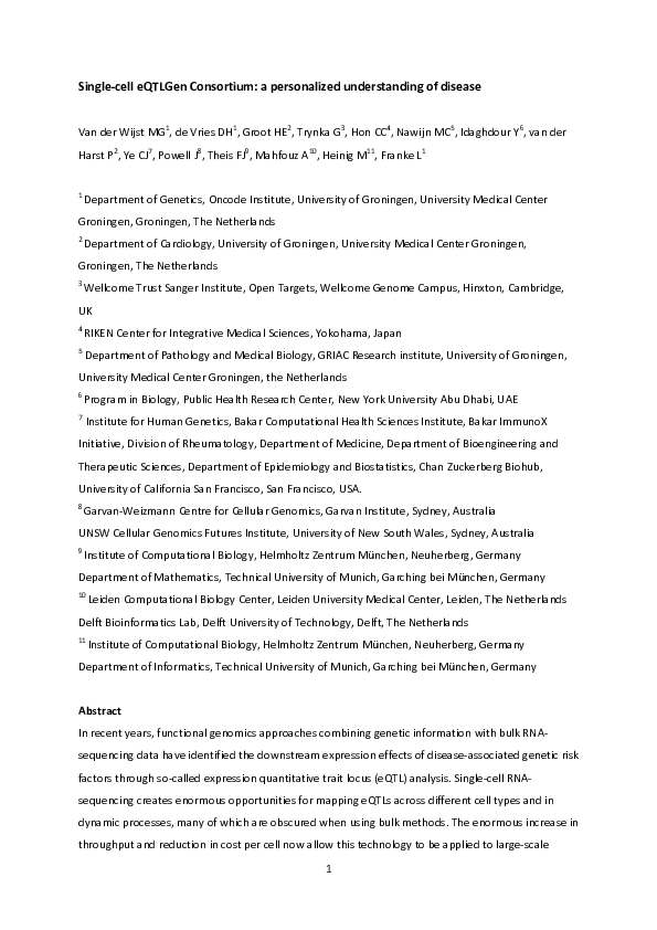 (PDF) Single-cell eQTLGen Consortium: a personalized understanding of disease