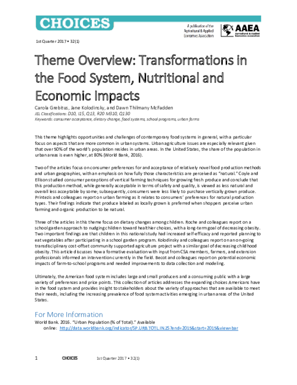 (PDF) Theme Overview: Transformations in the Food System, Nutritional ...
