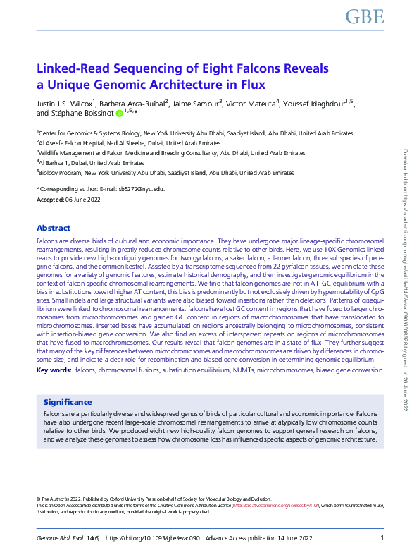 (PDF) Linked-Read Sequencing of Eight Falcons Reveals a Unique Genomic ...