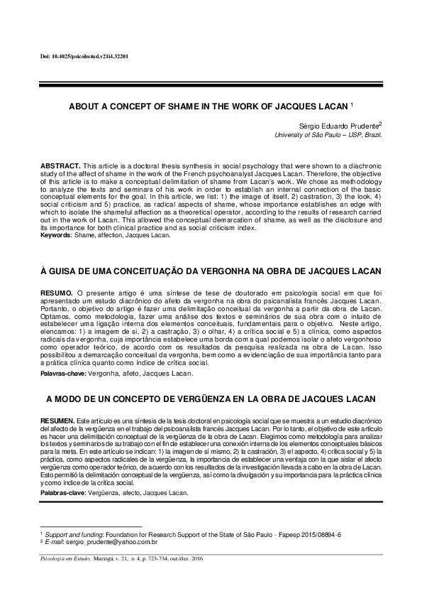 (PDF) About a Concept of Shame in the Work of Jacques Lacan