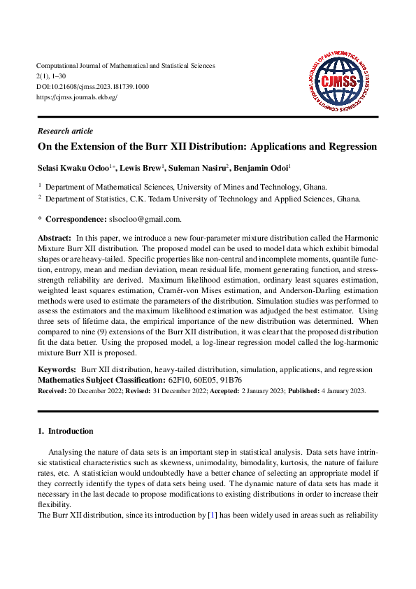 (PDF) On the Extension of the Burr XII Distribution: Applications and Regression