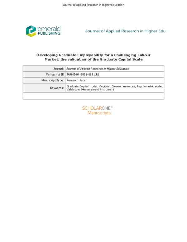 (PDF) Developing graduate employability for a challenging labour market ...