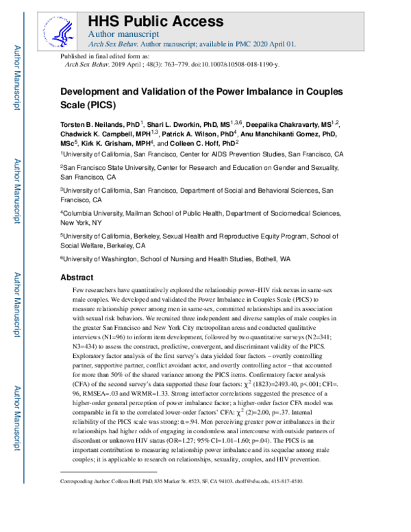 (PDF) Development and Validation of the Power Imbalance in Couples Scale
