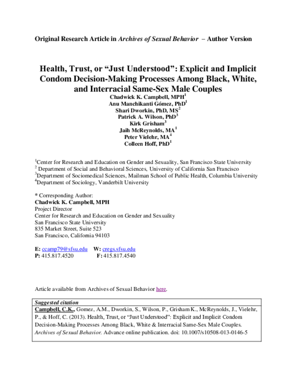 (PDF) Health, Trust, or “Just Understood”: Explicit and Implicit Condom Decision-Making ...