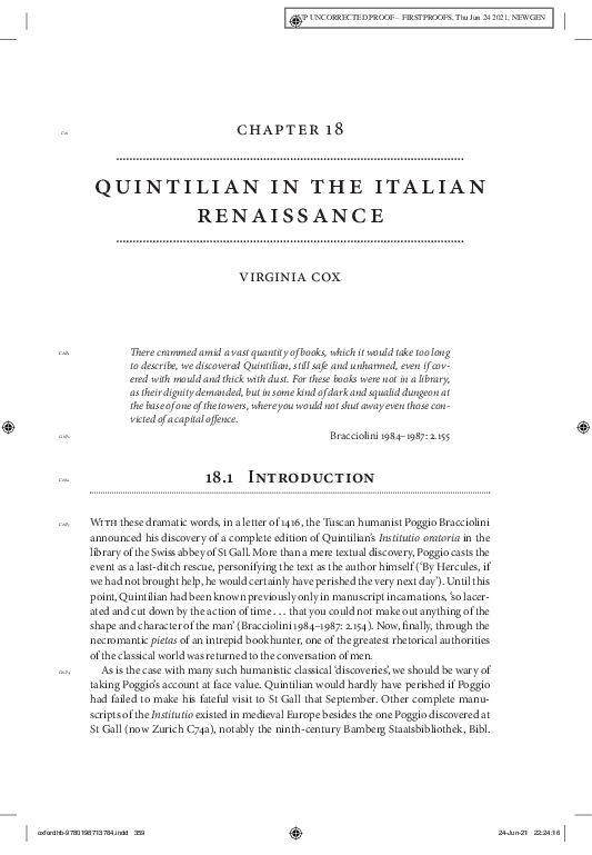(PDF) Quintilian in the Italian Renaissance
