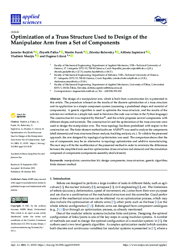 (PDF) Optimization of a Truss Structure Used to Design of the Manipulator Arm from a Set of ...