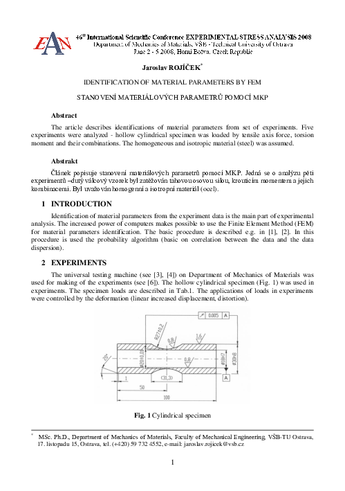 (PDF) Identification of Material Parameters by Fem Stanovení ...