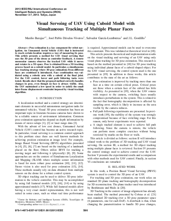 (PDF) Visual servoing of UAV using cuboid model with simultaneous tracking of multiple planar faces