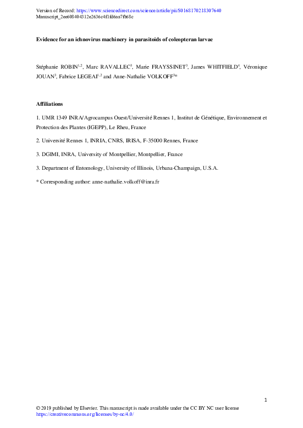 (PDF) Evidence for an ichnovirus machinery in parasitoids of ...