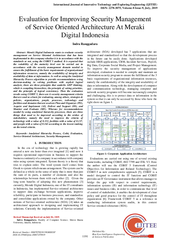(PDF) Evaluation for Improving Security Management of Service Oriented Architecture At Meraki ...