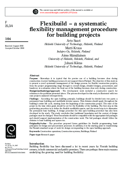 (PDF) Flexibuild – a systematic flexibility management procedure for building projects